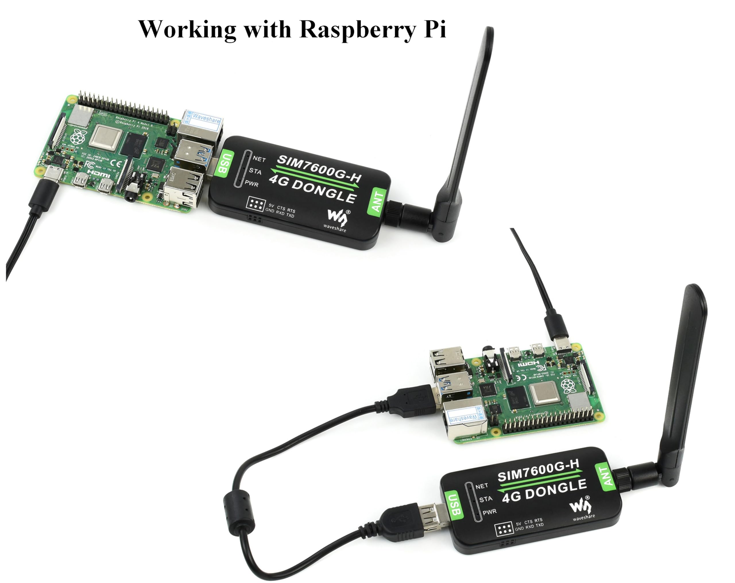 SIM7600G-H 4G DONGLE with Antenna, Industrial Grade 4G USB/UART, Communication and GNSS Positioning Support PC/Raspberry Pi/Drone/Industrial Computer, Support Global Band