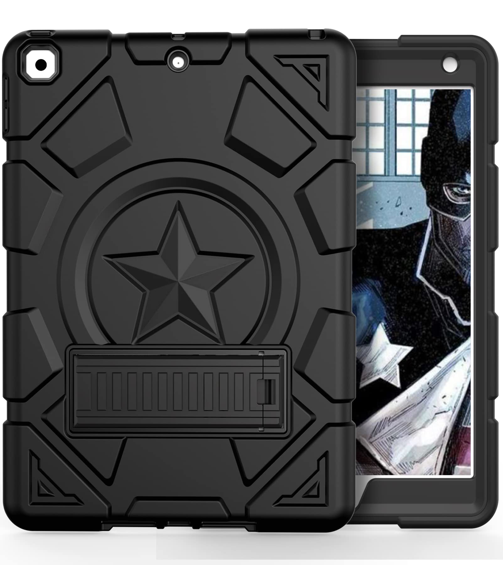 TIMISM iPad 9th Generation Case, iPad 8th Generation Case, iPad 7th Generation Case, iPad 10.2 Case with Kickstand, Hybrid Shockproof iPad Case for Kids Boys Children 2021/2020/2019 (Navy Blue+Red)