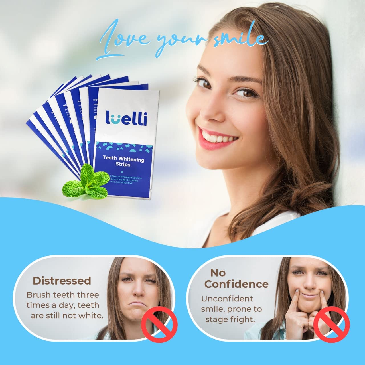 LUELLI Teeth Whitening Strips - White Strips Teeth Whitening Kit - Whiter Teeth in 7 Days Up to 10 Shades Whiter - 14 Treatments 28 Strips