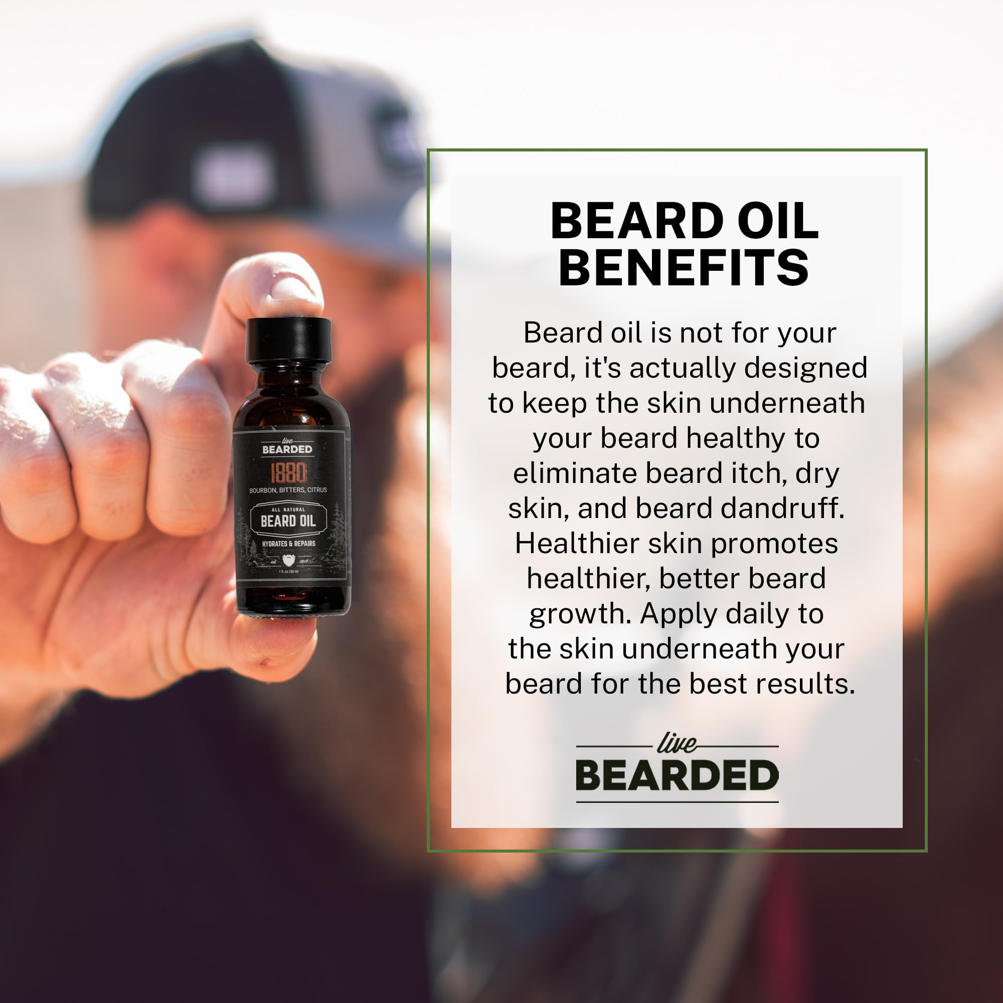 Live Bearded: Beard Oil - Premium All-Natural Beard Oil for Men with Jojoba Oil Beard Care - 1 fl oz - Made in the USA - Beard Oil for Dry Flaky Skin - 1880 Scented: Bourbon, Bitters, Citrus