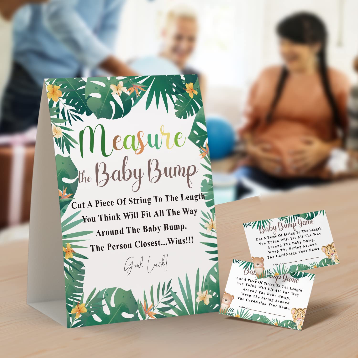 Baby Shower Games - Measure Mommy's Belly Game, How Big is Mommy's Belly, Mommys Belly Size Game, Includes a 5x7 Standing Sign and 50 2x3.5 Advice Cards(niu-k011)