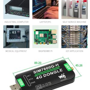 SIM7600G-H 4G DONGLE with Antenna, Industrial Grade 4G USB/UART, Communication and GNSS Positioning Support PC/Raspberry Pi/Drone/Industrial Computer, Support Global Band