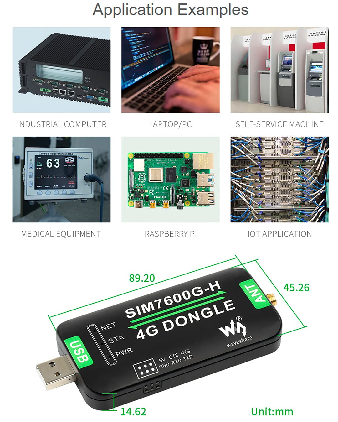 SIM7600G-H 4G DONGLE with Antenna, Industrial Grade 4G USB/UART, Communication and GNSS Positioning Support PC/Raspberry Pi/Drone/Industrial Computer, Support Global Band