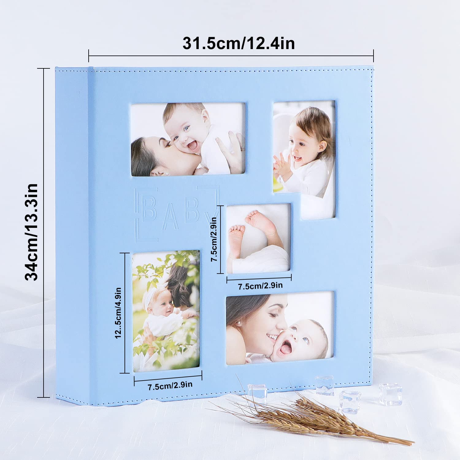 Ywlake Baby Photo Album 4x6 500 Pocket Pictures, Leather Cover Newborn Shower Boy Bebe Album Holds 500 Horizontal Vertical Photos Blue