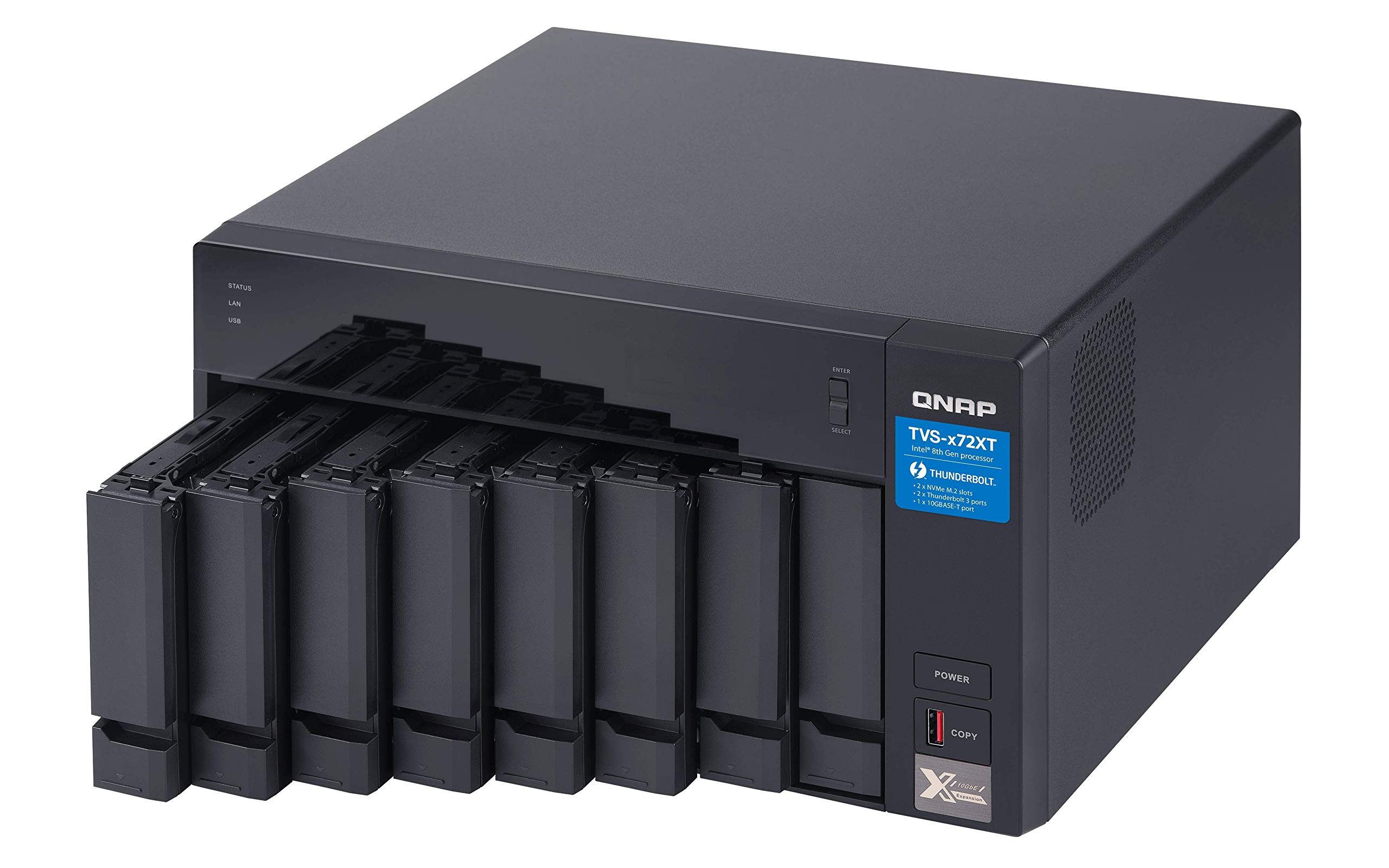 QNAP TVS-872XT-i7-16G-US Ultra-High Speed 8 Bay Thunderbolt™ 3 NAS. Intel® Core™ i7 6-Core Procssor, 16GB RAM