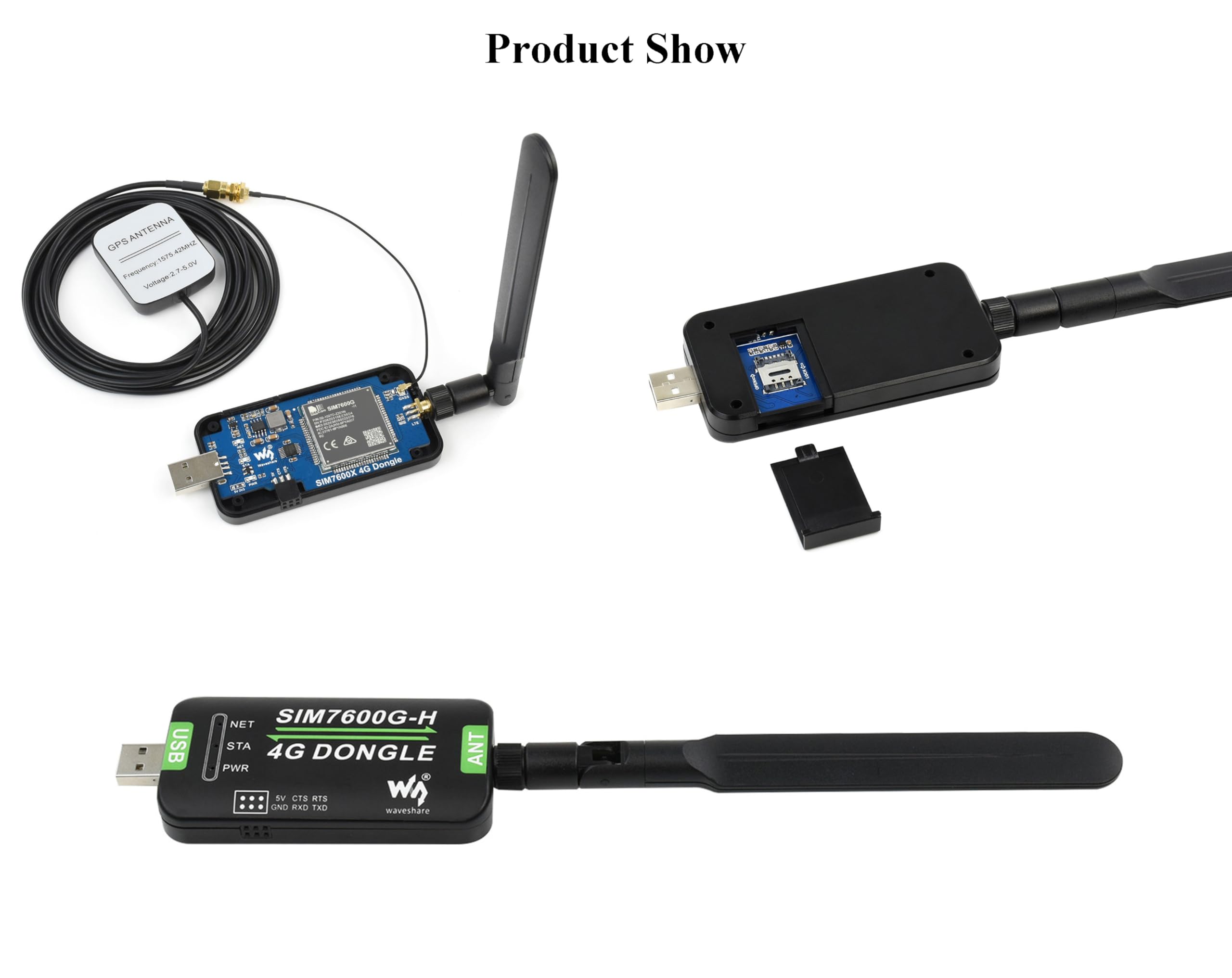 SIM7600G-H 4G DONGLE with Antenna, Industrial Grade 4G USB/UART, Communication and GNSS Positioning Support PC/Raspberry Pi/Drone/Industrial Computer, Support Global Band