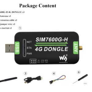 SIM7600G-H 4G DONGLE with Antenna, Industrial Grade 4G USB/UART, Communication and GNSS Positioning Support PC/Raspberry Pi/Drone/Industrial Computer, Support Global Band