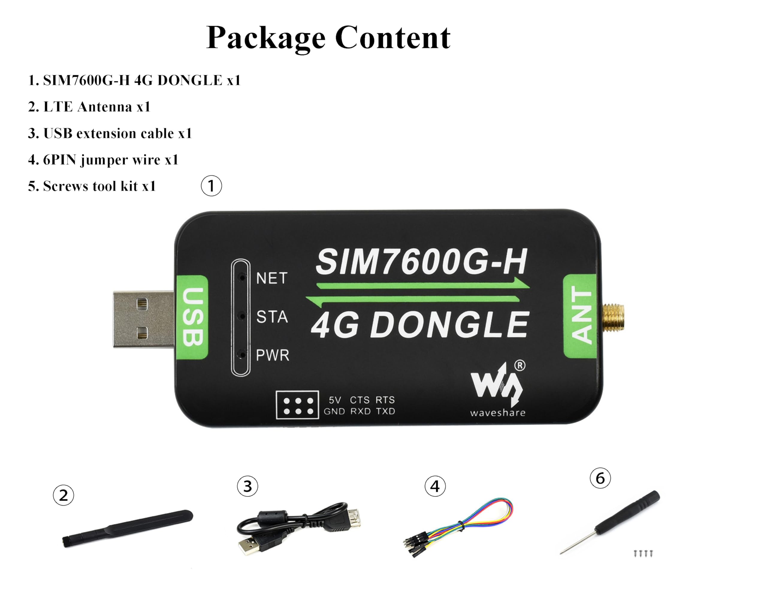 SIM7600G-H 4G DONGLE with Antenna, Industrial Grade 4G USB/UART, Communication and GNSS Positioning Support PC/Raspberry Pi/Drone/Industrial Computer, Support Global Band