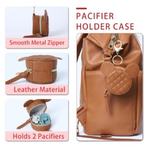 miss fong Leather Mini Diaper Bag Backpack, Small Mini Backpack Purse with Pacifier Holder Case