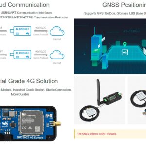 SIM7600G-H 4G DONGLE with Antenna, Industrial Grade 4G USB/UART, Communication and GNSS Positioning Support PC/Raspberry Pi/Drone/Industrial Computer, Support Global Band