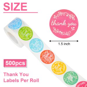 Sainyarh 500pcs Thank You Stickers, 1.5 inch Round 10 Colors Thank You Labels for Your Order Small Business Gifts Bags Packing/Birthday Party Favors/Wedding Card Envelope Mailer Seal Sticker