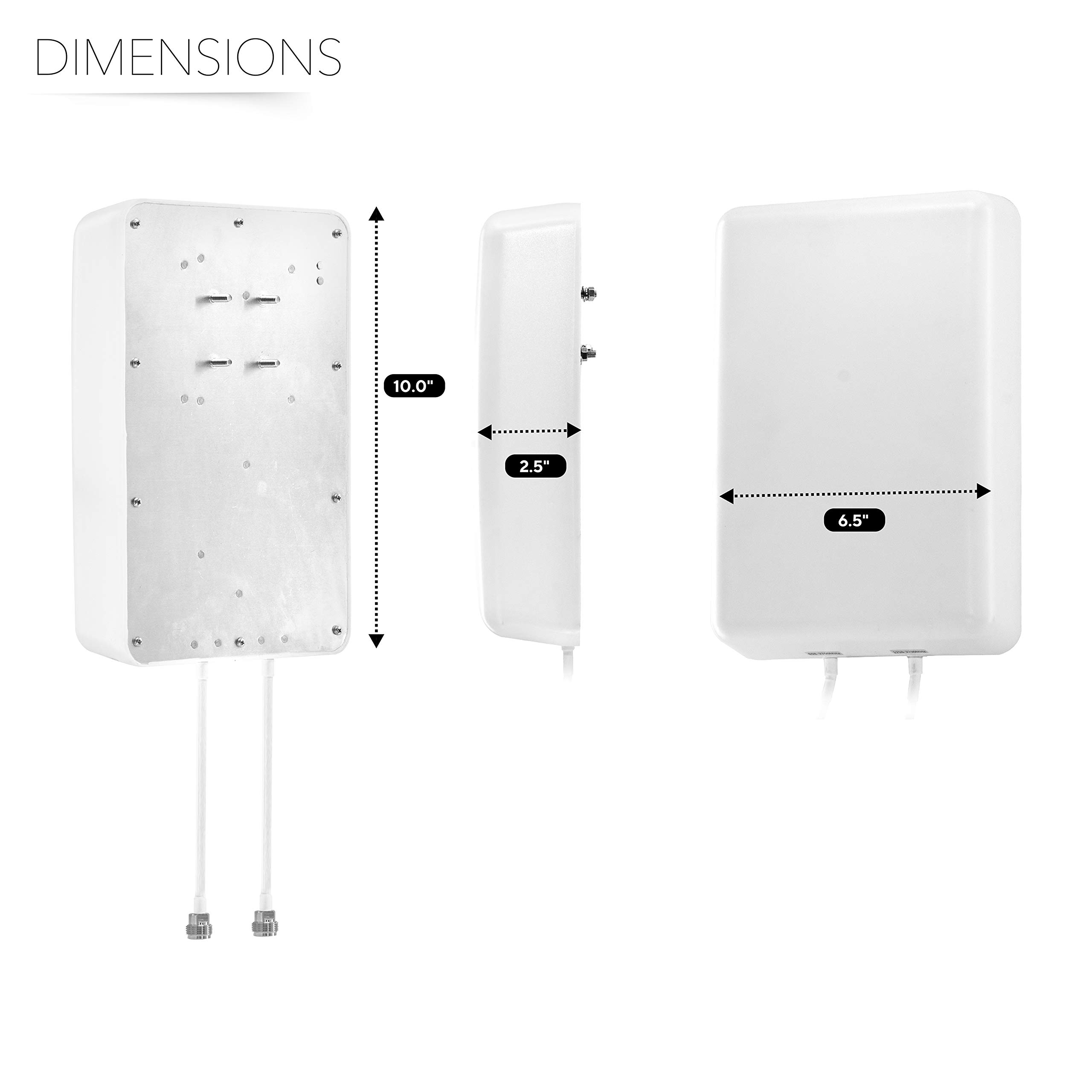 4G LTE Panel MIMO Antenna Kit, Fixed Mount Wide Band MIMO Antenna with Dual Cable SMA Cable Adapters and Mounting Kit, Frequencies 800-2700MHz, 2 x 8dBi Gain