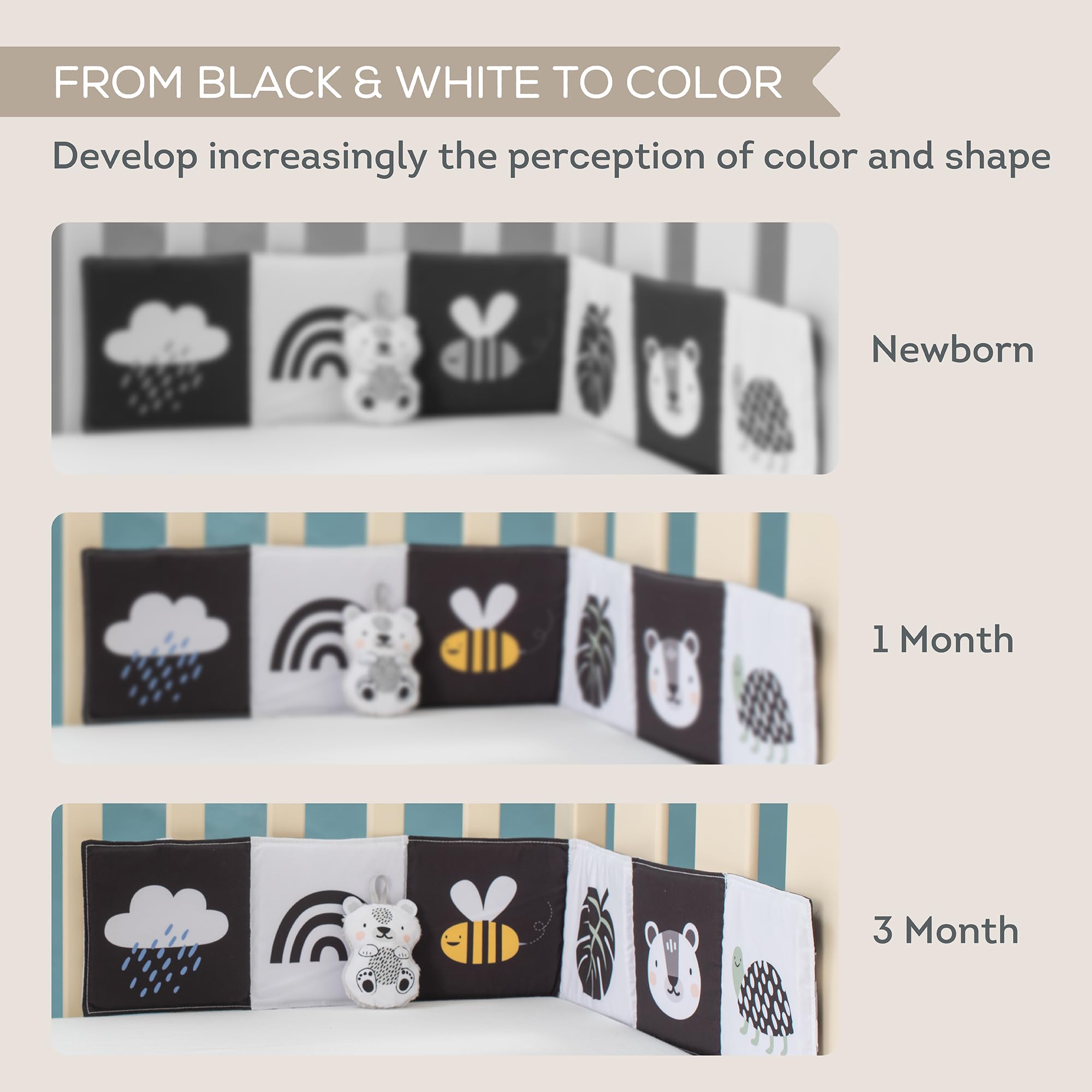 Newborn Infants 0-6 Soft Activity Book Black & White High Contrast Baby Book Infant Sensory Toys Tummy Time Soft Cloth Books Babies Textured Fabric Crinkling Shapes Patterns 0-12 Months Newborn Toys