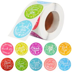 sainyarh 500pcs thank you stickers, 1.5 inch round 10 colors thank you labels for your order small business gifts bags packing/birthday party favors/wedding card envelope mailer seal sticker