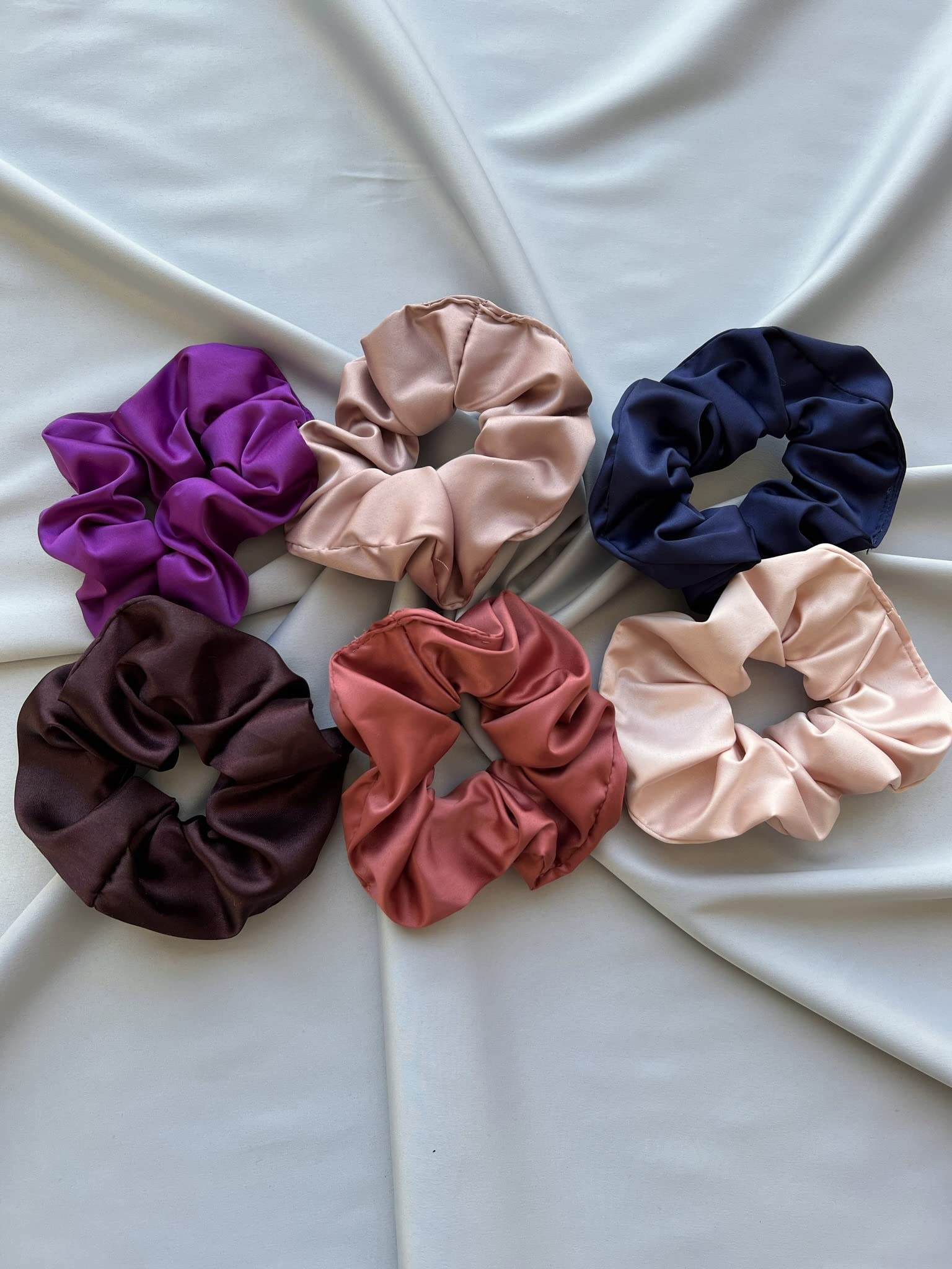 Satin Scrunchies, 6 Pieces For Hair, Big Satin Hair Ties, Ponytail Holder, Soft And Satin Silk Fabric Hair Scrunchies, P12