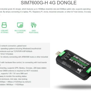 SIM7600G-H 4G DONGLE with Antenna, Industrial Grade 4G USB/UART, Communication and GNSS Positioning Support PC/Raspberry Pi/Drone/Industrial Computer, Support Global Band