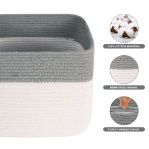 ANMINY 3PCS Cotton Rope Woven Storage Cubes Baskets Set with Handles Large Washable Decorative Open Storage Bins Boxes Nursery Baby Kid Toy Blanket Clothes Towel Laundry Organizer - Off White/Gray