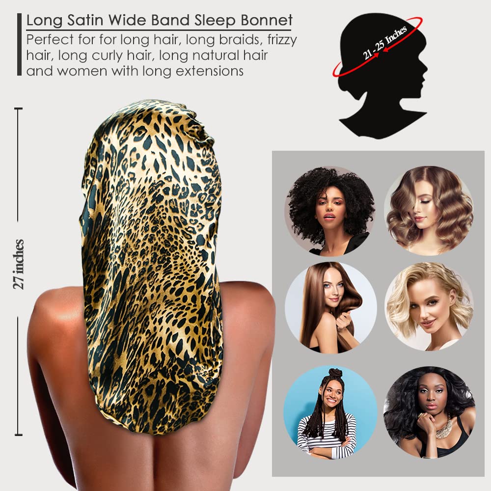 2 Pieces Long Silky Satin Sleep Bonnet for Curly Hair, Long Dreadlocks and Braids Hair Bonnets for Hair Care