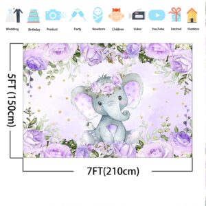 Avezano Purple Elephant Baby Shower Backdrop Lavender Floral Little Elephant Baby Shower Background Girl Elephant Baby Shower Party Decorations Photoshoot Props (7x5)