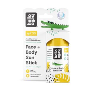 hello bello mineral spf 30 sunscreen stick i broad spectrum uva/uvb protection, water resistant and reef friendly roll on sun protection for babies and kids i 1 fl oz (1 pack)