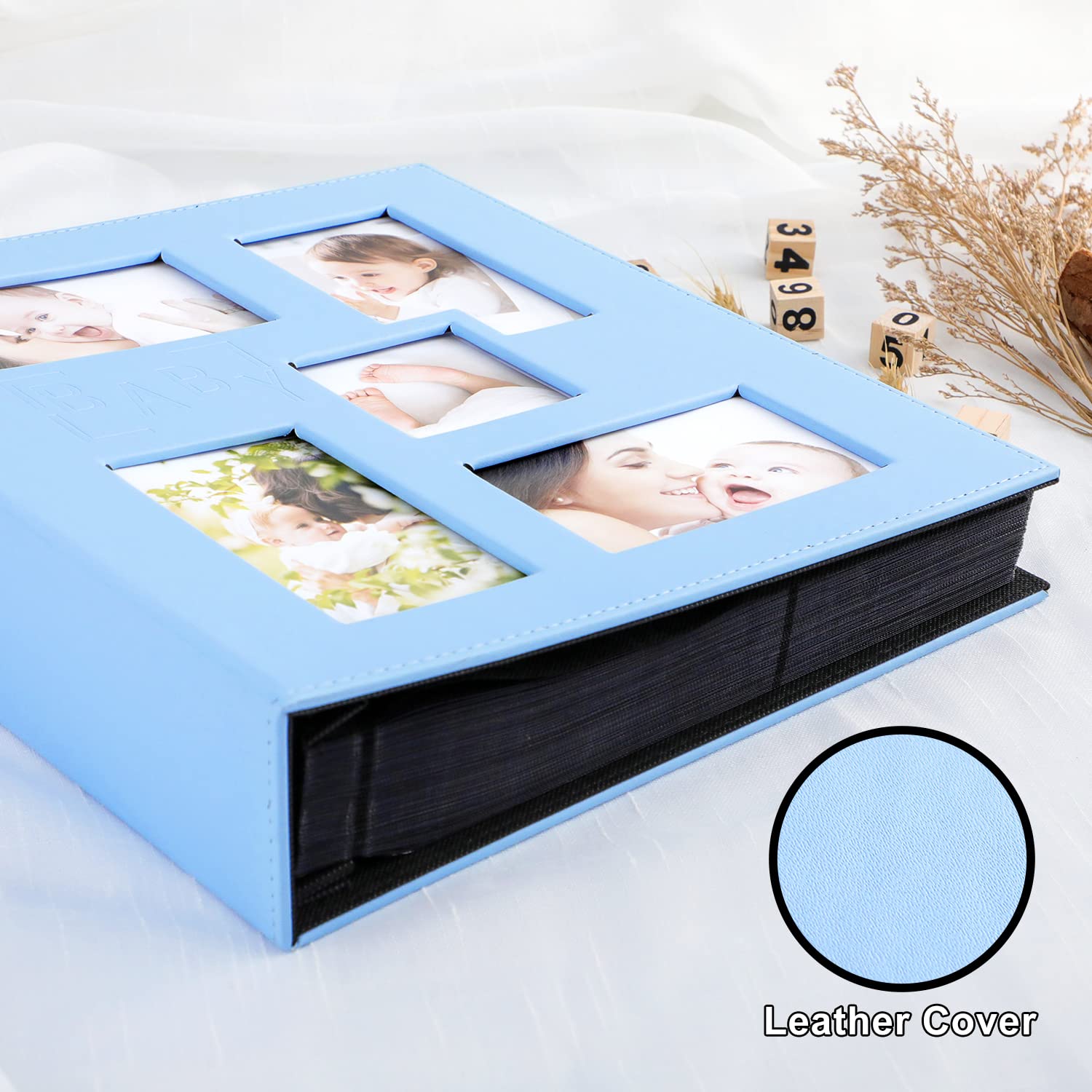 Ywlake Baby Photo Album 4x6 500 Pocket Pictures, Leather Cover Newborn Shower Boy Bebe Album Holds 500 Horizontal Vertical Photos Blue