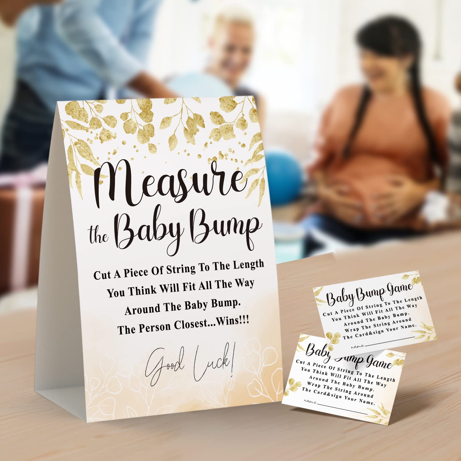 Baby Shower Games - Measure Mommy's Belly Game, How Big is Mommy's Belly, Mommys Belly Size Game, Includes a 5x7 Standing Sign and 50 2x3.5 Advice Cards(niu-k02)