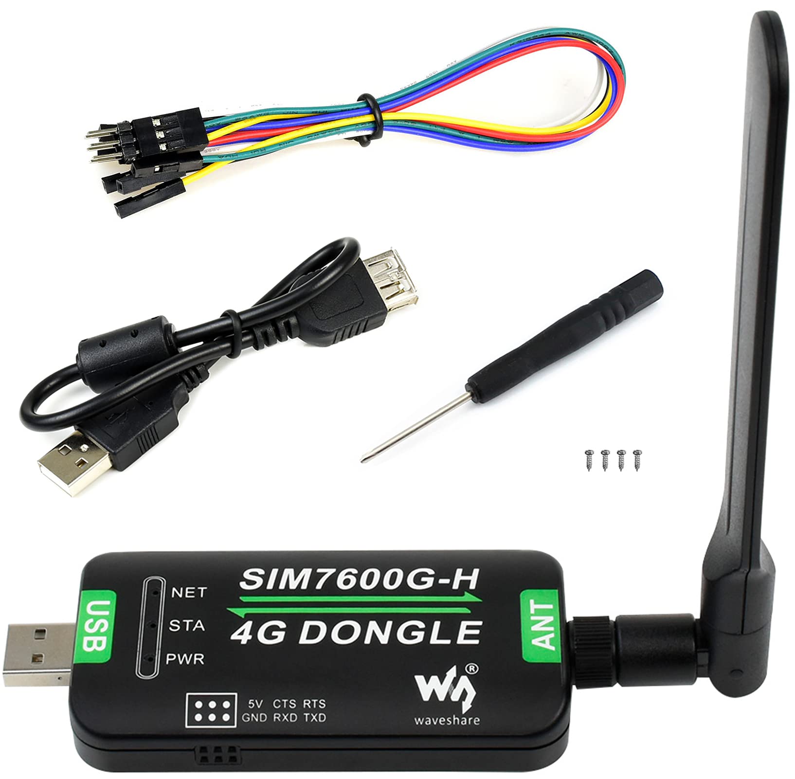 SIM7600G-H 4G DONGLE with Antenna, Industrial Grade 4G USB/UART, Communication and GNSS Positioning Support PC/Raspberry Pi/Drone/Industrial Computer, Support Global Band