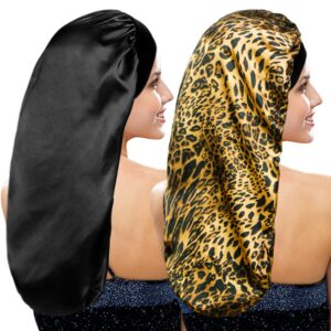 2 pieces long silky satin sleep bonnet for curly hair, long dreadlocks and braids hair bonnets for hair care