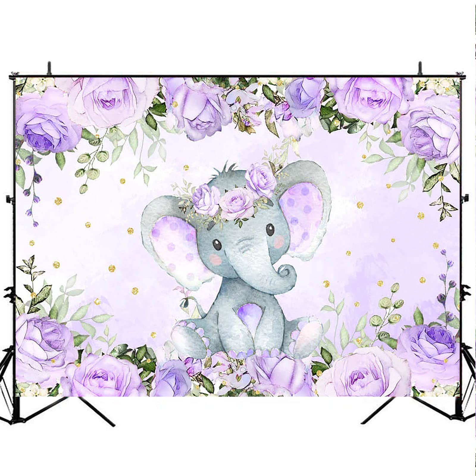 Avezano Purple Elephant Baby Shower Backdrop Lavender Floral Little Elephant Baby Shower Background Girl Elephant Baby Shower Party Decorations Photoshoot Props (7x5)