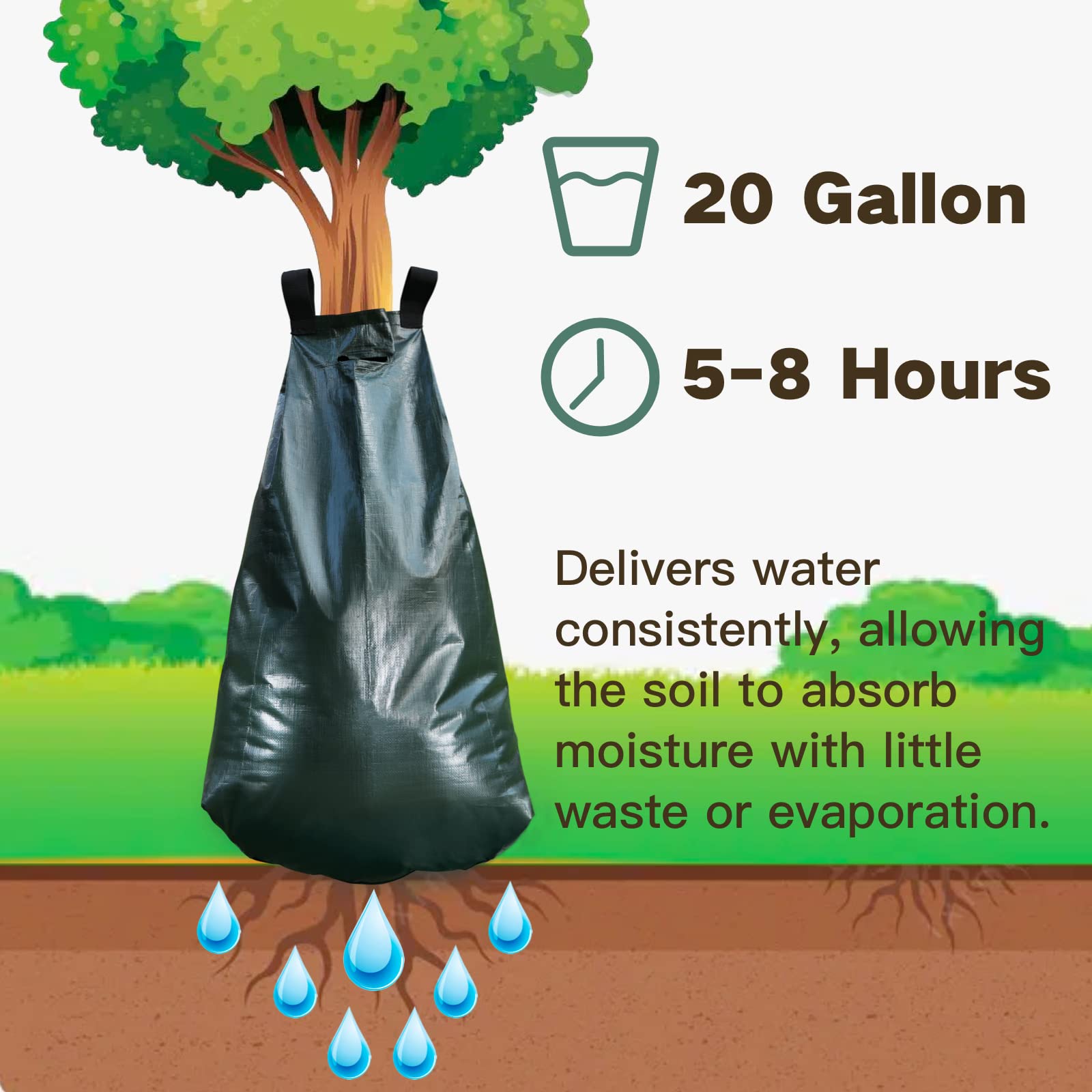 6 Pack 20 Gallon Watering Bags for Tree, Slow Release Tree Irrigation Bag, Premium PVC Drip Irrigation System for Sapling, 5-8 Hours Releasing Time Gator Bags for Plants and Trees, Reusable