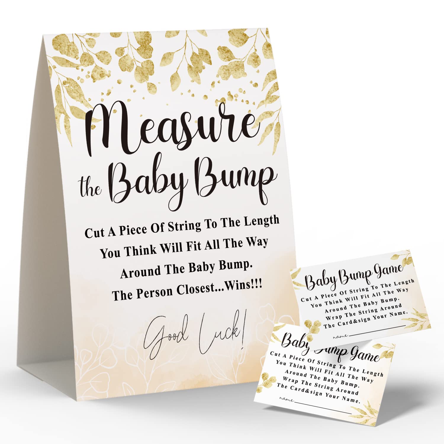 Baby Shower Games - Measure Mommy's Belly Game, How Big is Mommy's Belly, Mommys Belly Size Game, Includes a 5x7 Standing Sign and 50 2x3.5 Advice Cards(niu-k02)