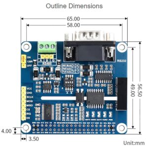 Isolated RS485 RS232 Expansion HAT Board for Raspberry Pi 4B/3B+/3B/2B/Zero/Zero 2 W/Zero 2 WH,Adopt SC16IS752 UART Expansion Chip,SPI to RS485 and RS232 Up to 921600bps Data Rate