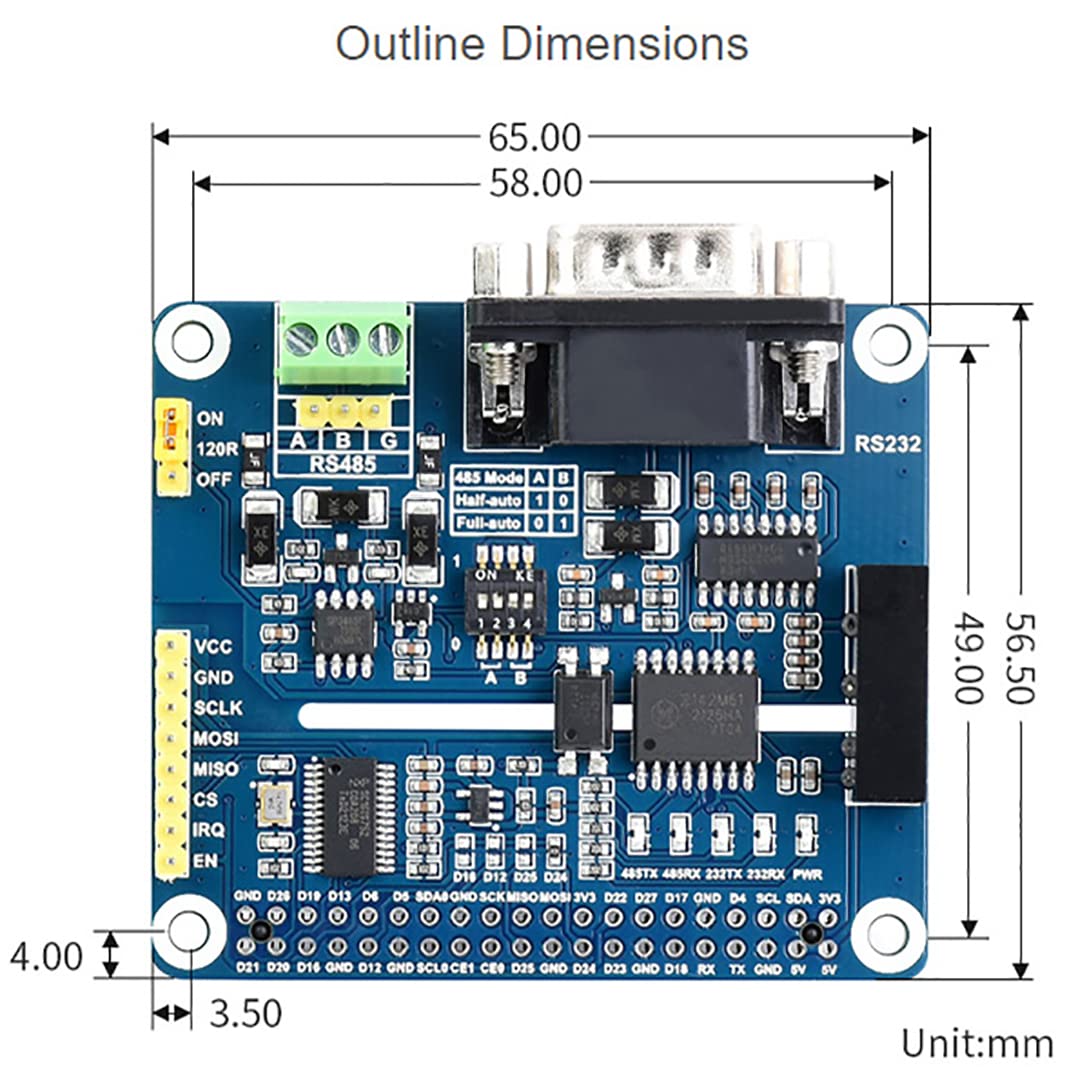 Isolated RS485 RS232 Expansion HAT Board for Raspberry Pi 4B/3B+/3B/2B/Zero/Zero 2 W/Zero 2 WH,Adopt SC16IS752 UART Expansion Chip,SPI to RS485 and RS232 Up to 921600bps Data Rate