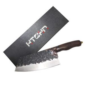 ktchn meat cleaver v1.0-7-inch carbon steel hand-forged blade - ergonomic wood handle - unique professional butcher knife design - chop meat and bones with ease