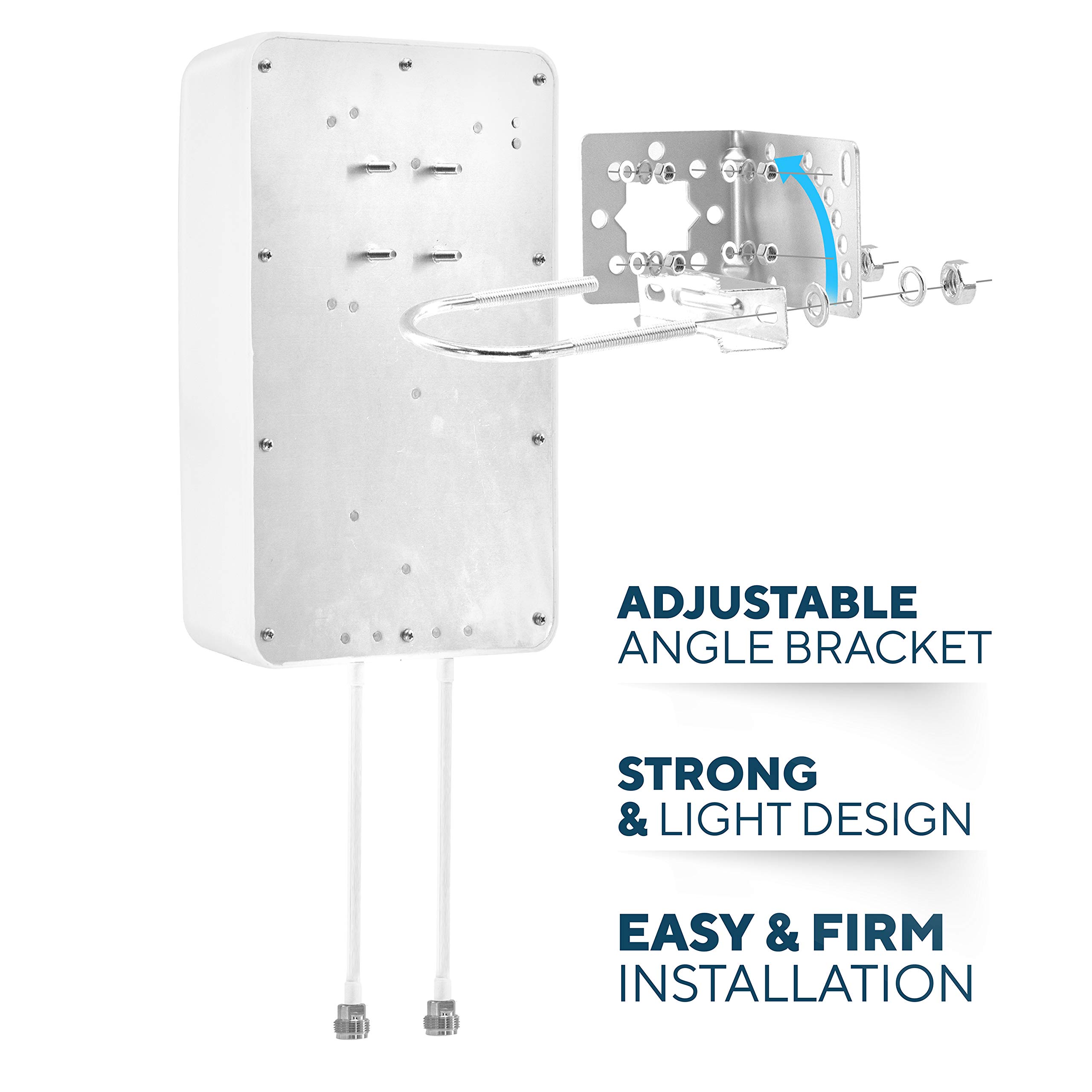 4G LTE Panel MIMO Antenna Kit, Fixed Mount Wide Band MIMO Antenna with Dual Cable SMA Cable Adapters and Mounting Kit, Frequencies 800-2700MHz, 2 x 8dBi Gain