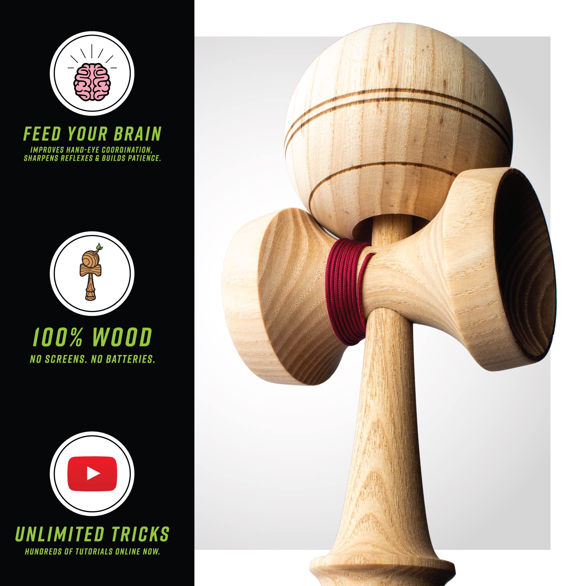 Sweets Kendamas Radar Boost Kendama - Updated with Natty Engraving, Improves Hand Eye Coordination, Reflexes, Perfect for Beginners, Extra String Accessory Quick Start Bundle (Rubberwood)