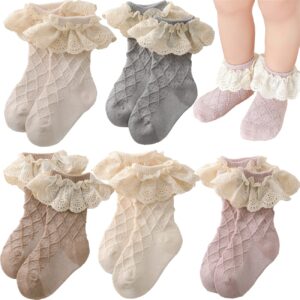 fyluoke baby toddler ruffle lace socks girls uniform stockings infants casual cotton cute princess frilly dress socks(0-6t) (0-12 months, frilly-0a)