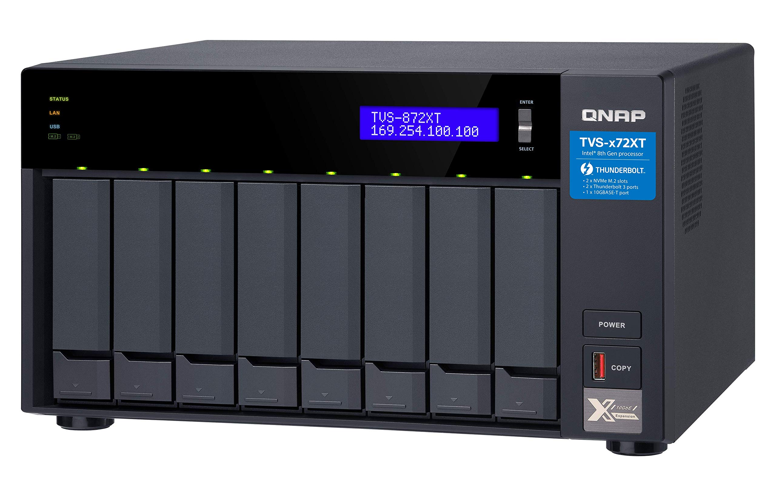 QNAP TVS-872XT-i7-16G-US Ultra-High Speed 8 Bay Thunderbolt™ 3 NAS. Intel® Core™ i7 6-Core Procssor, 16GB RAM