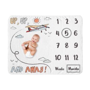 sweet jojo designs vintage airplane boy milestone blanket monthly newborn first year growth mat baby shower memory keepsake gift - grey yellow orange red white blue airplanes transportation cloud