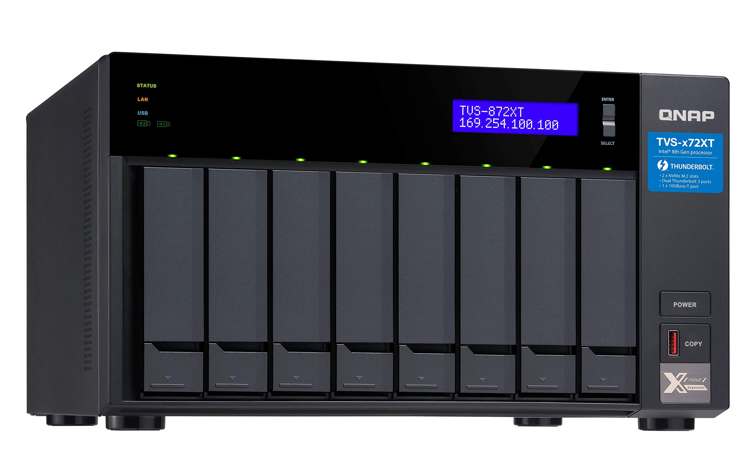 QNAP TVS-872XT-i7-16G-US Ultra-High Speed 8 Bay Thunderbolt™ 3 NAS. Intel® Core™ i7 6-Core Procssor, 16GB RAM