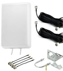 4g lte panel mimo antenna kit, fixed mount wide band mimo antenna with dual cable sma cable adapters and mounting kit, frequencies 800-2700mhz, 2 x 8dbi gain