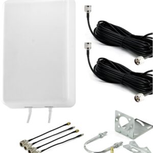 4G LTE Panel MIMO Antenna Kit, Fixed Mount Wide Band MIMO Antenna with Dual Cable SMA Cable Adapters and Mounting Kit, Frequencies 800-2700MHz, 2 x 8dBi Gain