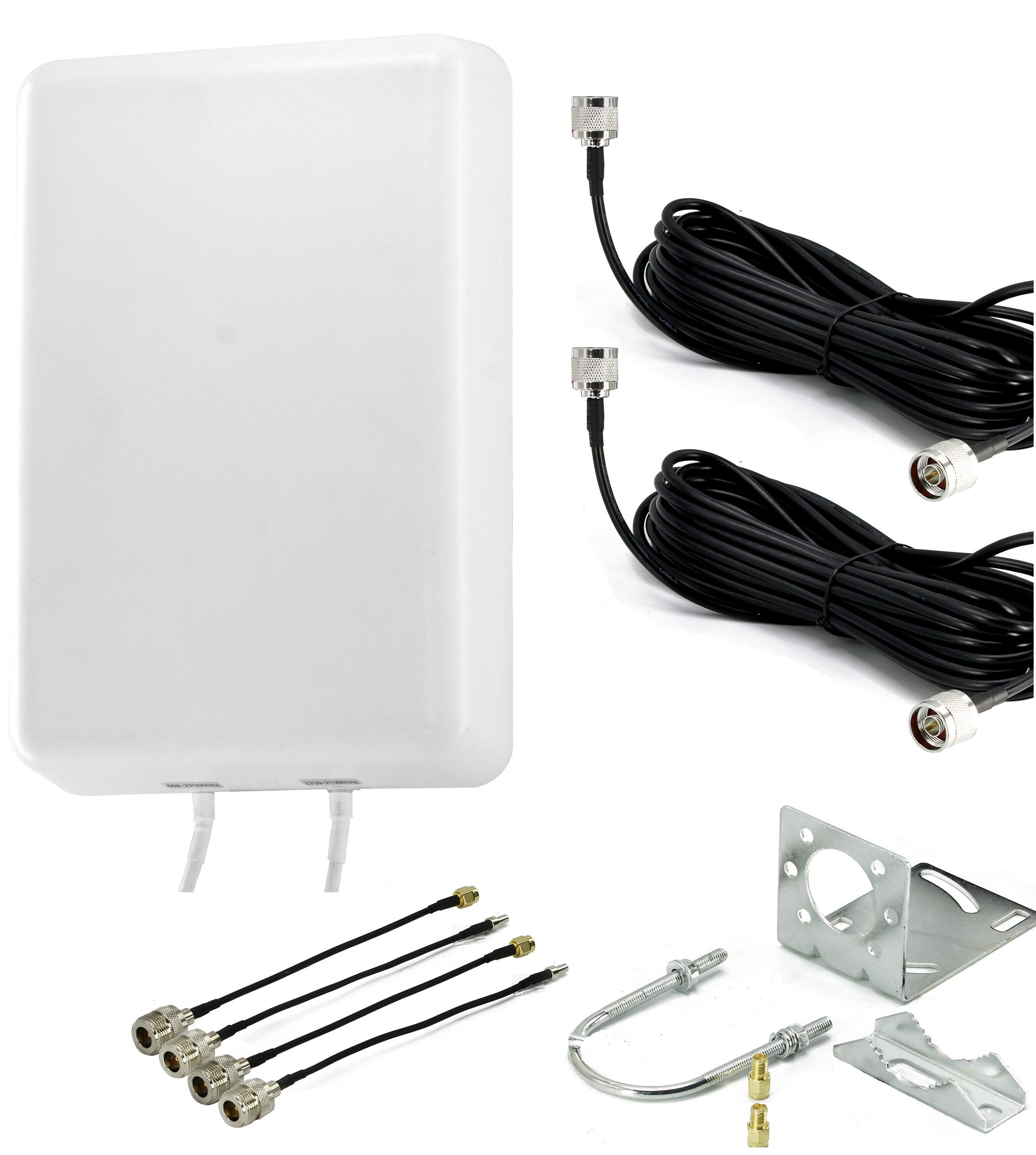 4G LTE Panel MIMO Antenna Kit, Fixed Mount Wide Band MIMO Antenna with Dual Cable SMA Cable Adapters and Mounting Kit, Frequencies 800-2700MHz, 2 x 8dBi Gain