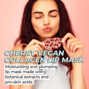 Vitamasques Lip Mask, 3-Pack - Cherry Vegan Collagen Lip Mask Sheets, Repair for Dry & Chapped Lips - Nourishing & Hydrating - Wild Cherries & Hyaluronic Acid - Vegan & Cruelty-Free