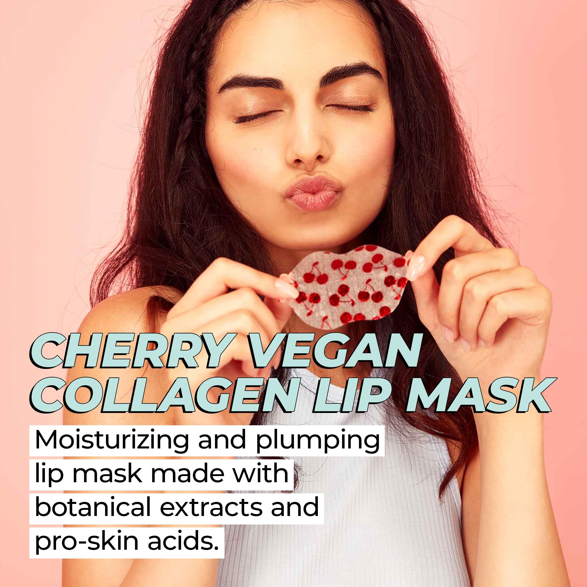 Vitamasques Lip Mask, 3-Pack - Cherry Vegan Collagen Lip Mask Sheets, Repair for Dry & Chapped Lips - Nourishing & Hydrating - Wild Cherries & Hyaluronic Acid - Vegan & Cruelty-Free