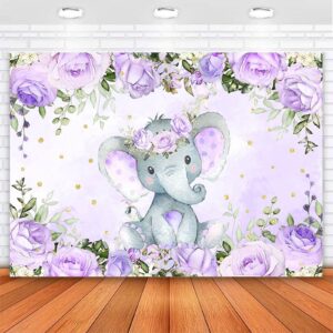 avezano purple elephant baby shower backdrop lavender floral little elephant baby shower background girl elephant baby shower party decorations photoshoot props (7x5)