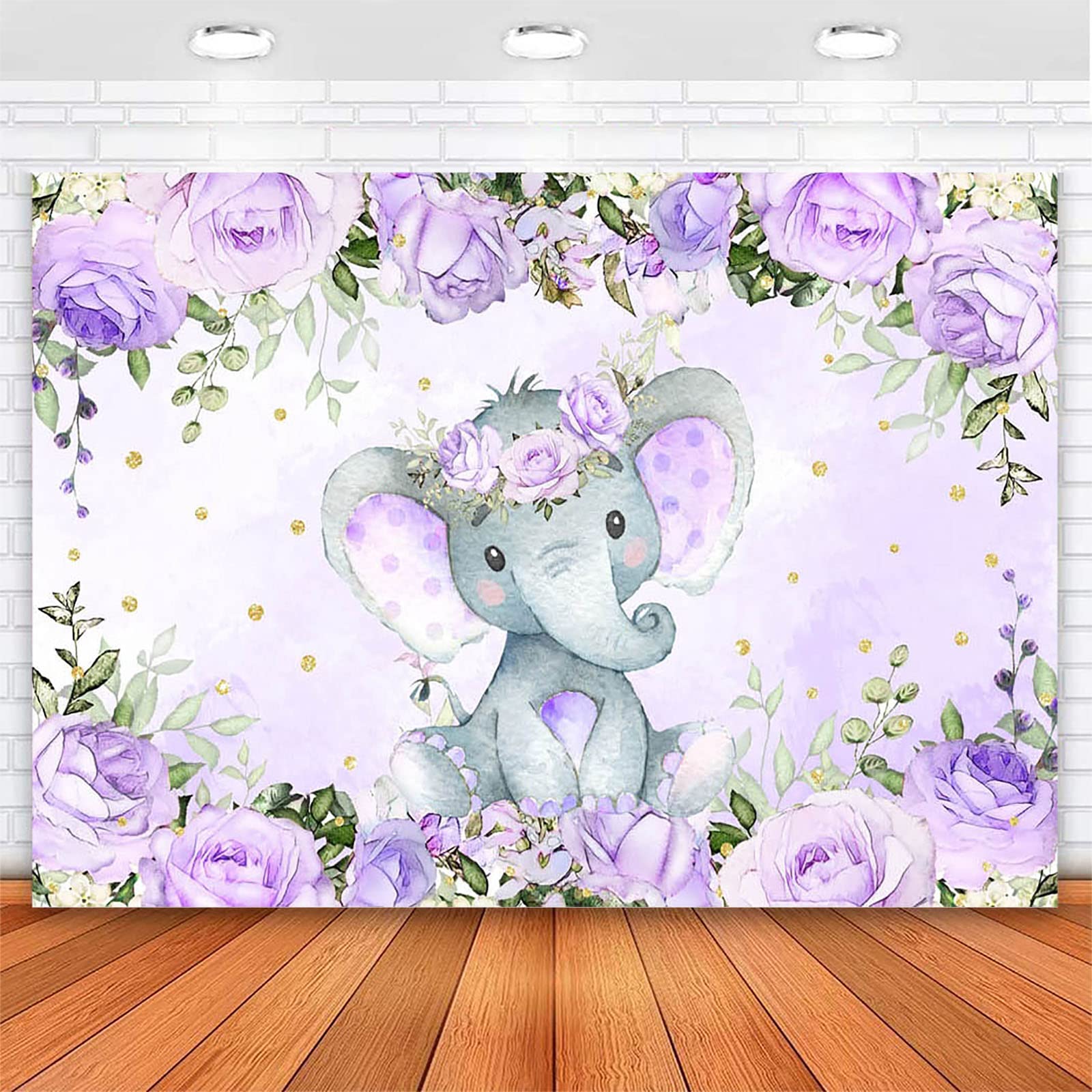 Avezano Purple Elephant Baby Shower Backdrop Lavender Floral Little Elephant Baby Shower Background Girl Elephant Baby Shower Party Decorations Photoshoot Props (7x5)