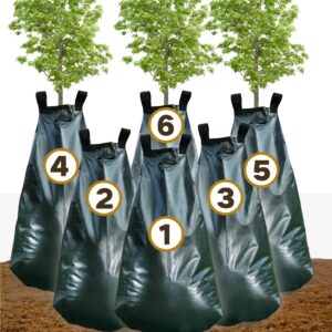 6 pack 20 gallon watering bags for tree, slow release tree irrigation bag, premium pvc drip irrigation system for sapling, 5-8 hours releasing time gator bags for plants and trees, reusable