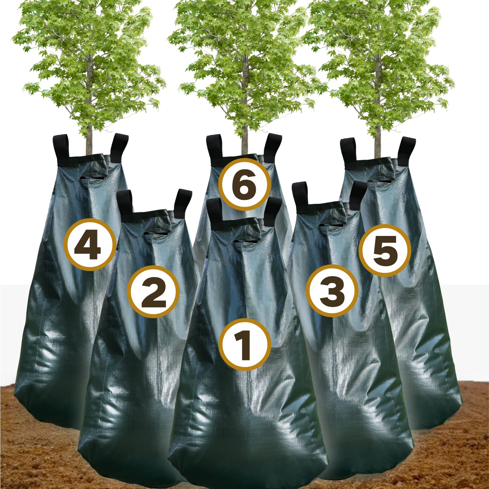 6 Pack 20 Gallon Watering Bags for Tree, Slow Release Tree Irrigation Bag, Premium PVC Drip Irrigation System for Sapling, 5-8 Hours Releasing Time Gator Bags for Plants and Trees, Reusable