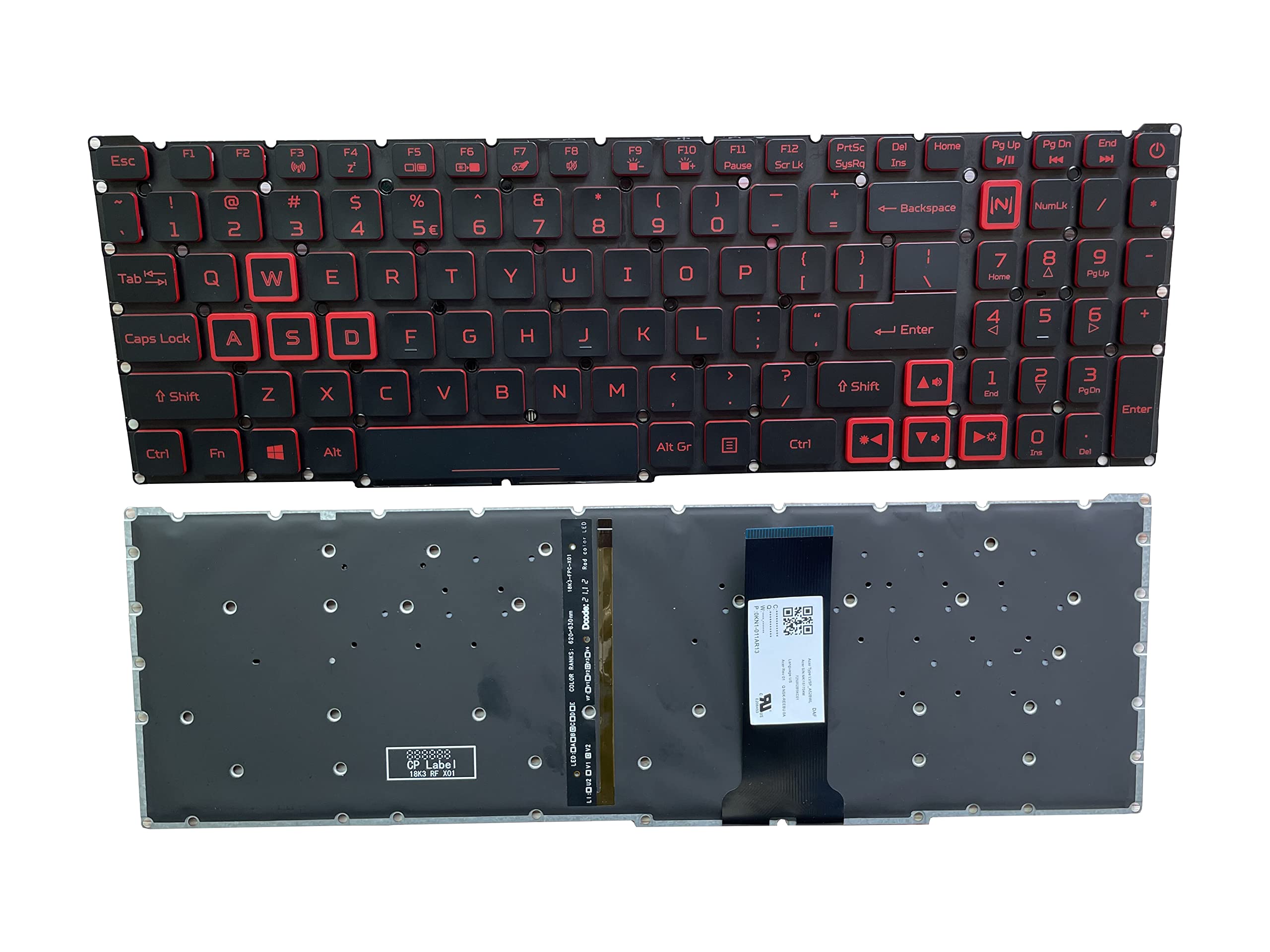 Moon2020 Replacement Keyboard for Acer Predator Helios 300 PH315-52 PH315-53 PH317-53, Nitro 5 AN515-43 AN515-54 AN515-55 AN517-51, Nitro 7 AN715-51 Series Laptop Red with Backlit US Layout, black